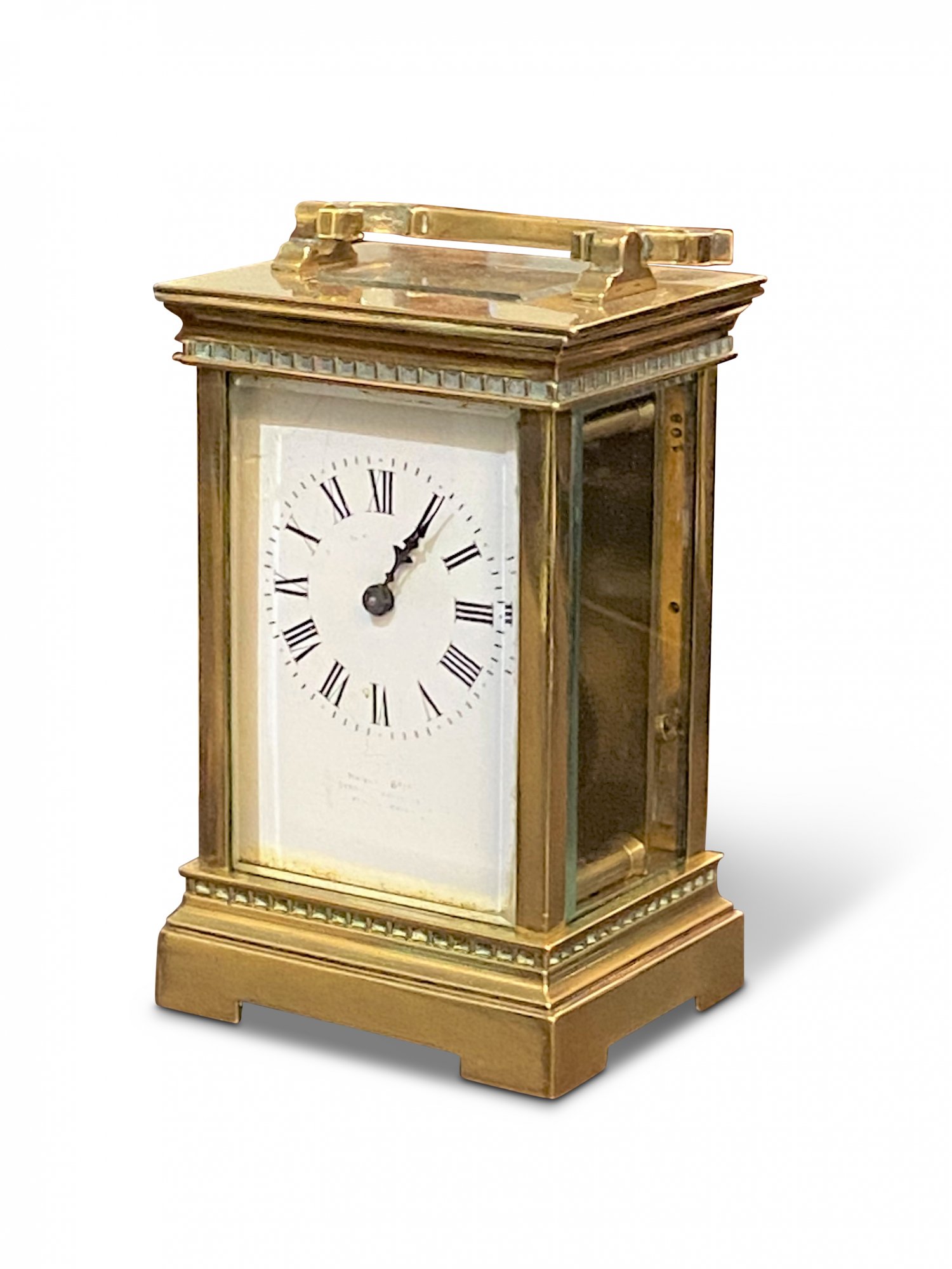Hardy Bros brass carriage clock with ivory-coloured enamel dial c.1890 ...