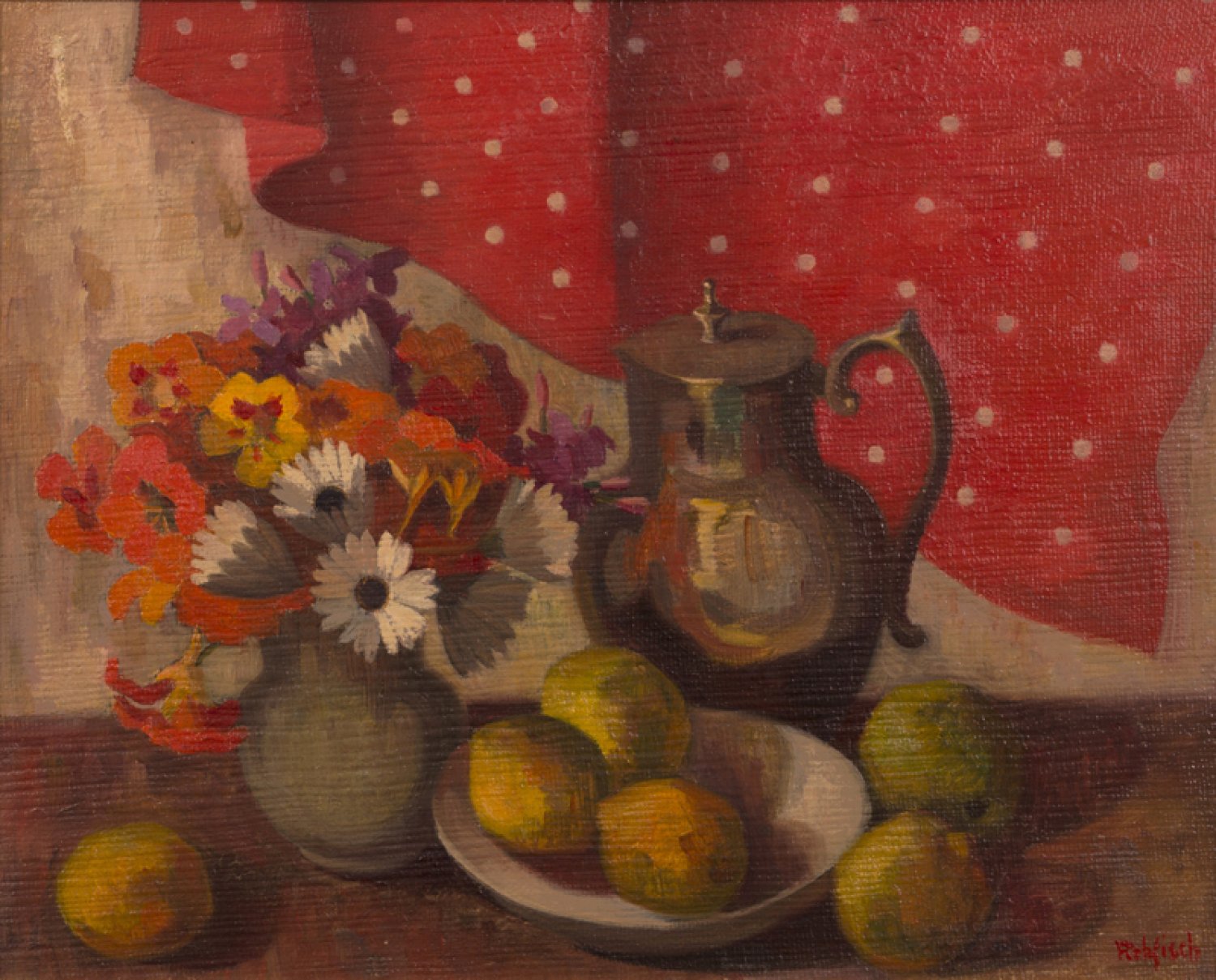 Alison Rehfisch - Still Life with Nasturtiums and Lemons c. 1950's ...